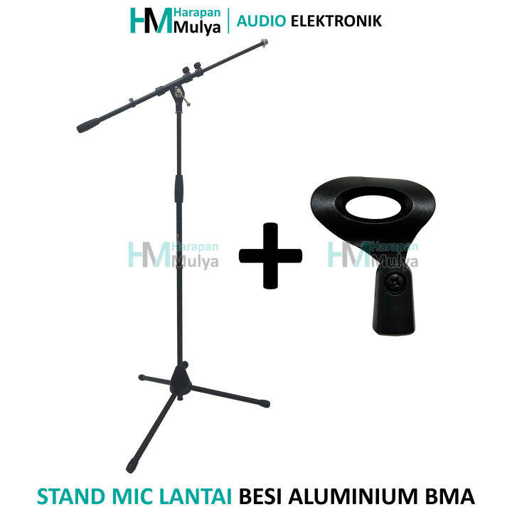BMA Stand Mic Tiang Microphone Lantai Kaki Tiga Besi dan Aluminium ...