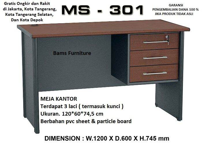 meja 1/2 biro meja kerja meja kantor meja merek vip tipe MS301 dijamin ...