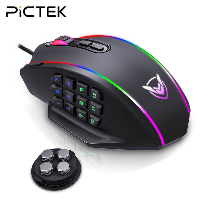 PICTEK PC306 16000DPI RGB Gaming Mouse for MMO Games 20 Programmable Button Optical Sensor RGB ...