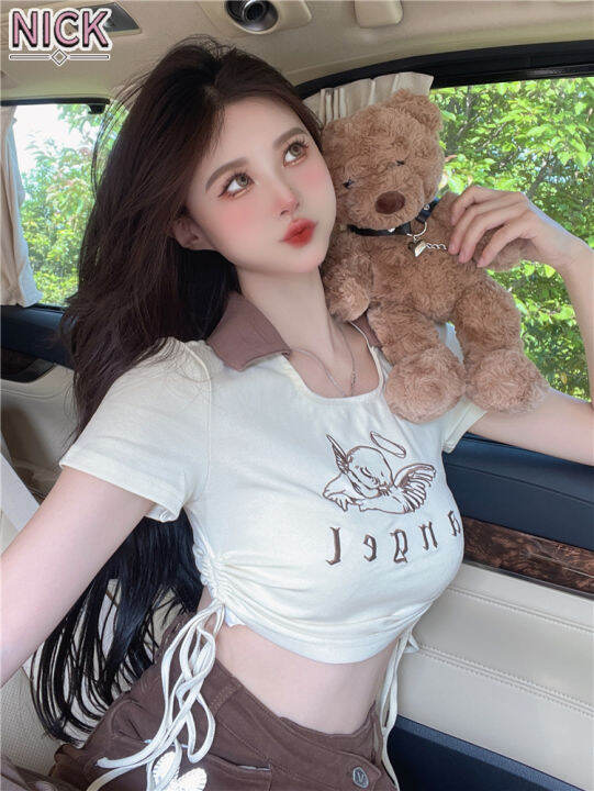 NICK Polo คอสั้นเอวแขนสั้นเสื้อยืดผู้หญิง | Lazada.co.th