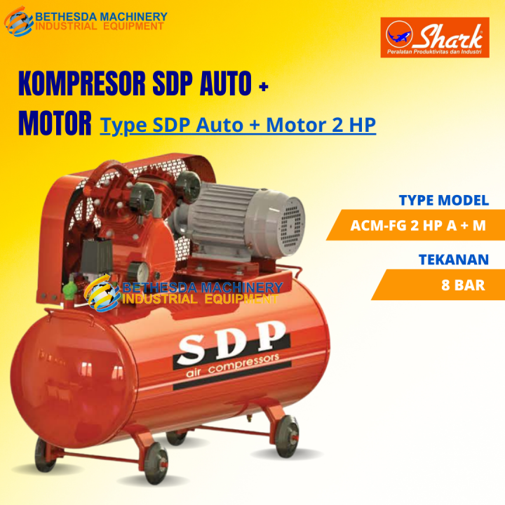 Kompresor Angin Auto SDP 2 Hp 2PK + Motor 3 HP Air Compressor Shark ...