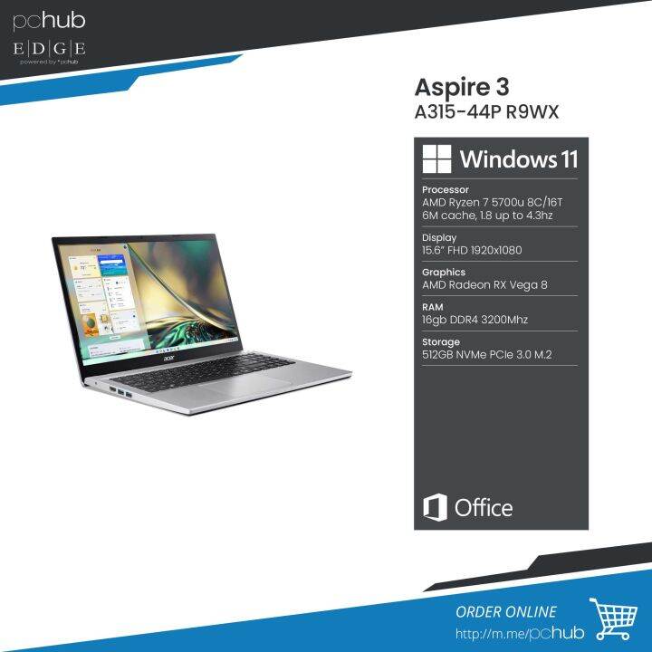 Acer Aspire 3 A315-44P R9WX silver, r7 5700u , 16gb, 512gb ssd, 15.6", w11+ofc | Lazada PH