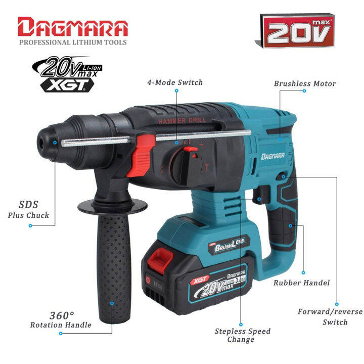 DAGMARA Powerful 20V Max สว่านโรตารี่ไร้สาย Electric Hammer Cordless 3 ...