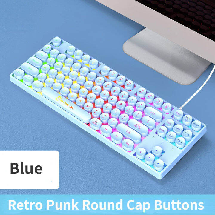 Punk backlit gaming keyboard r round keycaps USB LED backlight wired ...