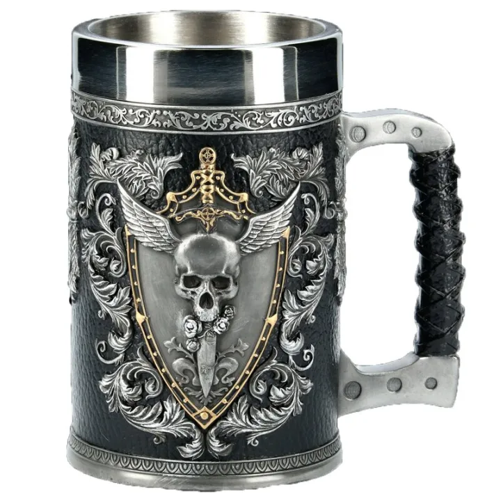 Medieval Viking Retro 3D Sword Skull Beer Mug With Stainless Steel ...