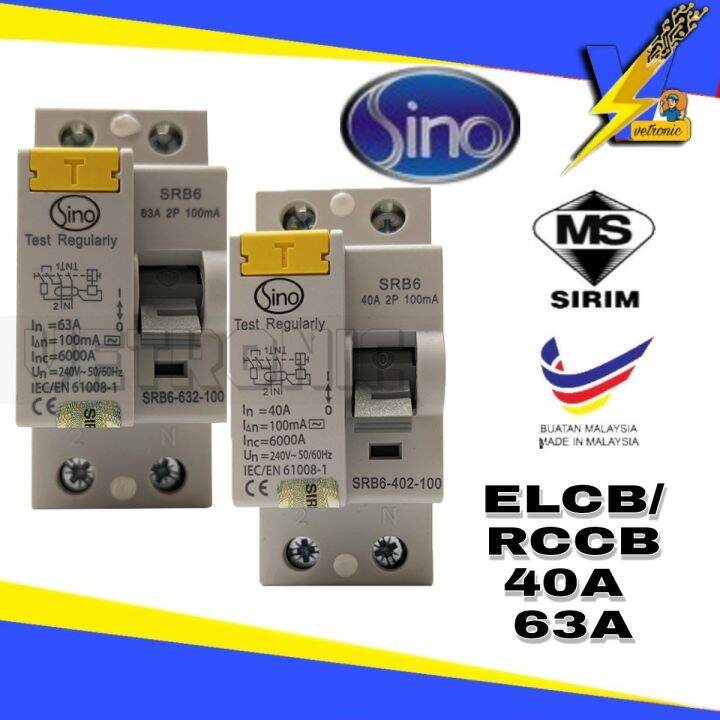 SINO ELCB / RCCB 40A / 63A 2 pole / 100ma SIRIM APPROVED | Lazada