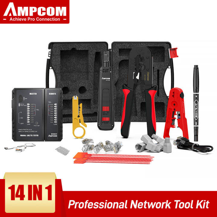 AMPCOM Network Tool Kit, 14 in 1 Professional Ethernet Cable Tester ...