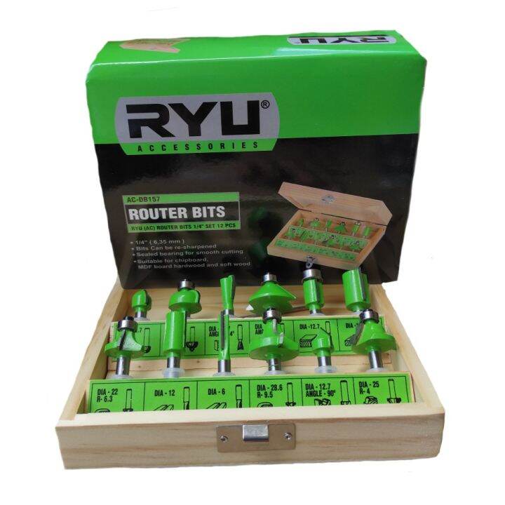 RYU Mata Profil Set 12 Pcs Router Bits 1/4" Mata Trimmer Bit Set 12pc ...