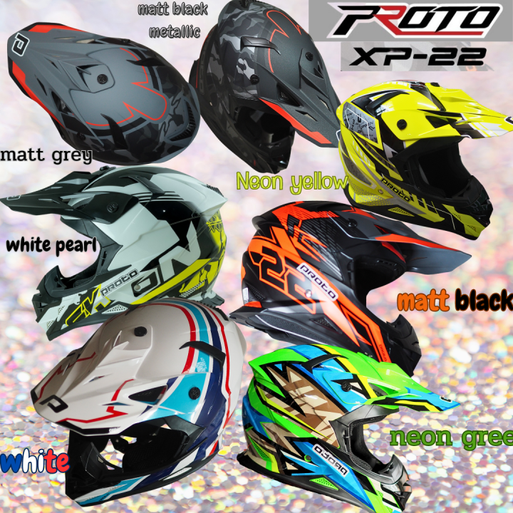 หมวกกันน็อควิบากโปรโต proto รุ่น XP motocross helmet สีเทาด้าน ดำเกล็ดด้าน เหลืองนิออน เขียวนิ ...