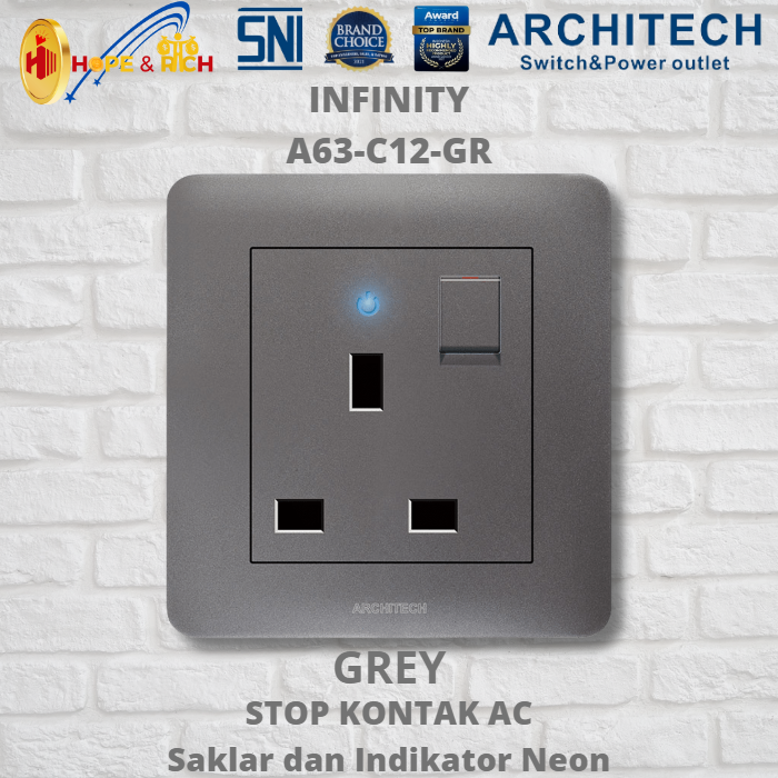 ARCHITECH INFINITY A63-C12-Stop Kontak AC 1 Gang + Neon Indicator, GREY | Lazada Indonesia