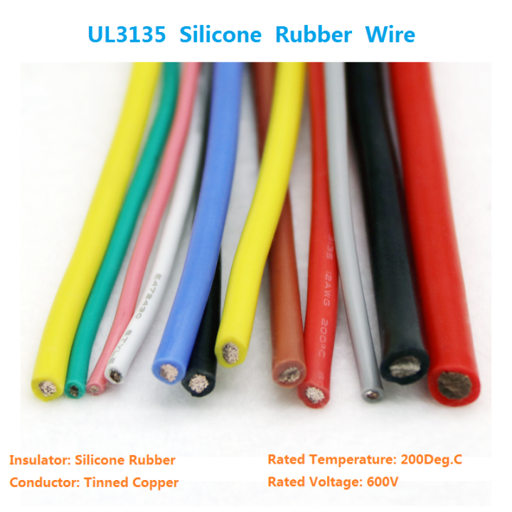 UL3135 Silicone Rubber Wire 24AWG Soft Electron Lamp Cable Tinned Copper Flexible Insulated High ...