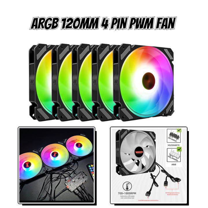 COOLMOON PWM 4 Pin 5V RGB 120mm PC Case Fan Quiet 12CM Temperature ...