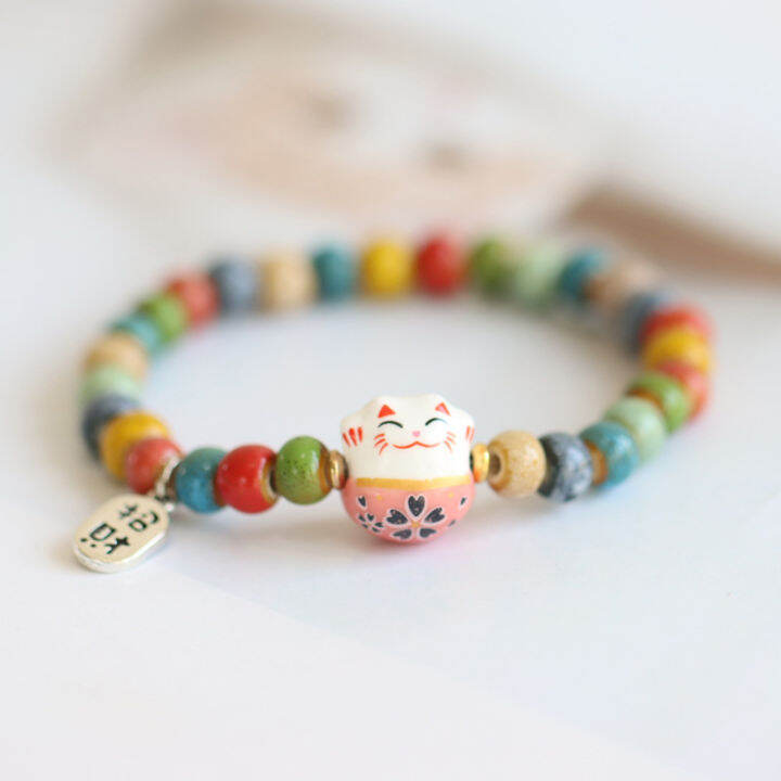 MOKAL สร้อยข้อมือแมวกวักนำโชคเซรามิกแฟชั่นน่ารักสำหรับเด็กผู้หญิงปรับ ...
