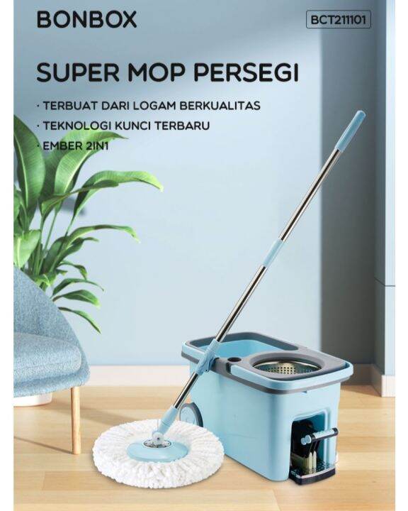 BONBOX Pel Lantai Spin Mop 2in1 Ember Praktis Roda dengan Pegangan dan ...
