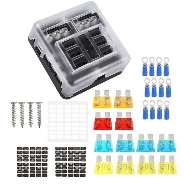 6 Way Waterproof Fuse Block,with LED Indicator Accessory Kit with ...