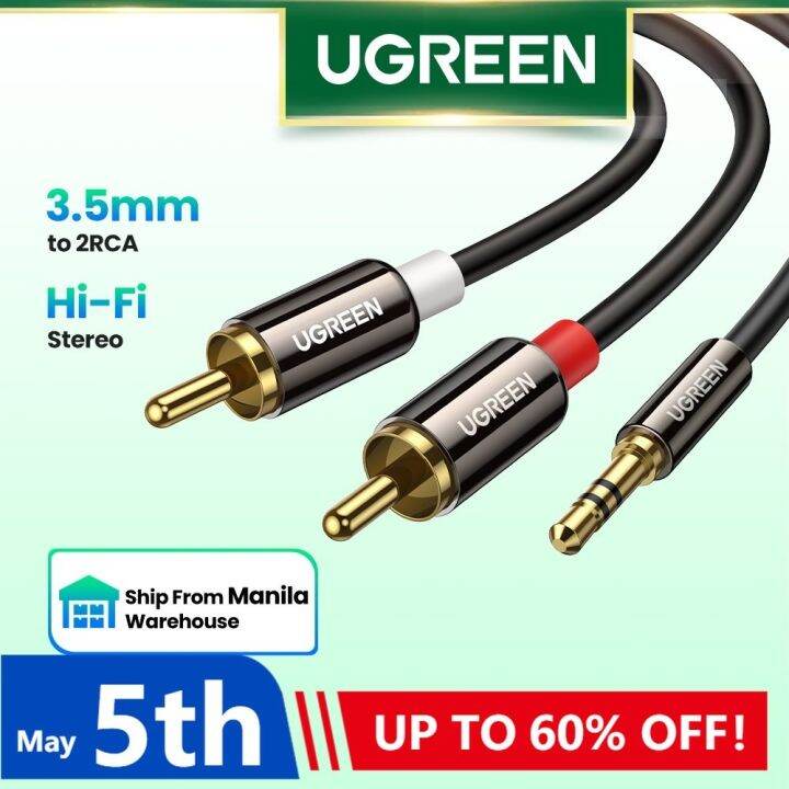 Ugreen RCA Cable HiFi Stereo 2RCA to 3.5mm Audio Cable AUX RCA Jack 3.5 ...