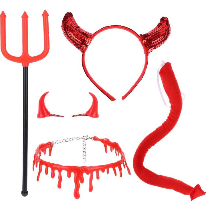 [HOT 2023] 5 Pcs Halloween Devil Costume Set - Devil Tail, Pitchfork ...