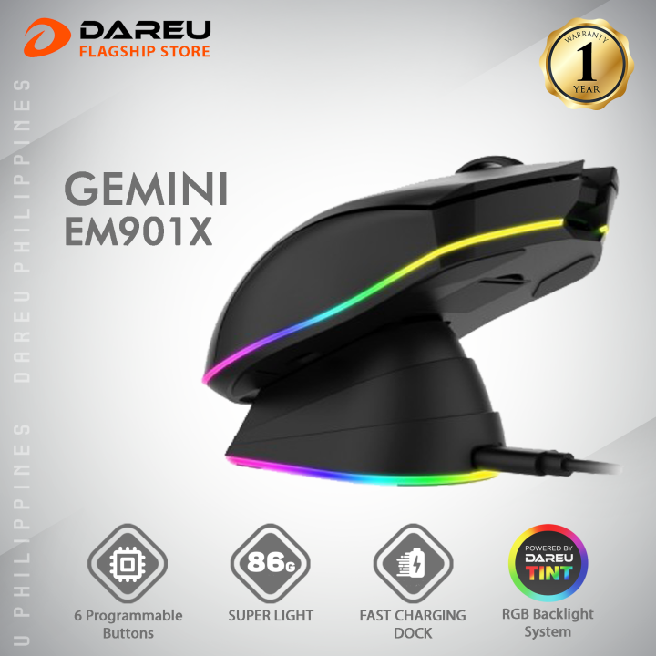 Dareu EM901x GEMINI Lightweight Dual-Mode RGB Backlit Black Gaming ...