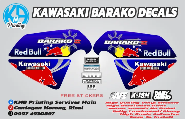 Kawasaki Barako Sticker DEcals Red Bull | Lazada PH