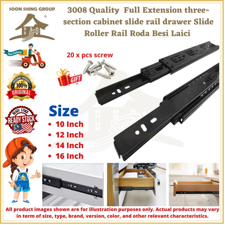 3008 Quality Full Extension three-section cabinet slide rail drawer ...
