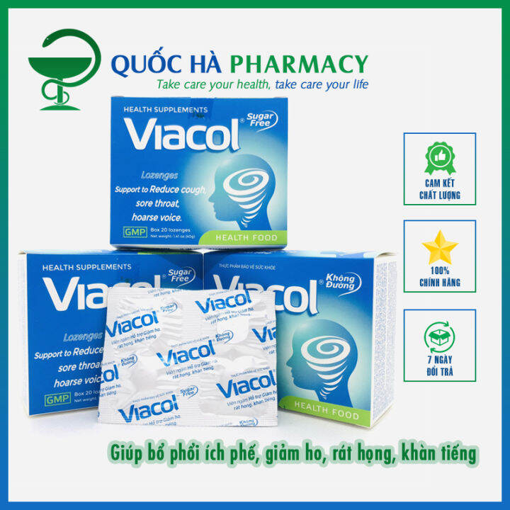 Viên ngậm Viacol không đường (Hộp 5 vỉ x 4 viên) - Quốc Hà Pharmacy ...