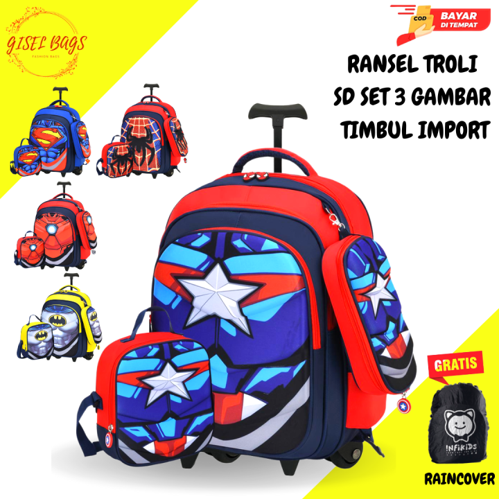 Tas koper anak cowok sekolah sd import gambar timbul karakter superhero ...