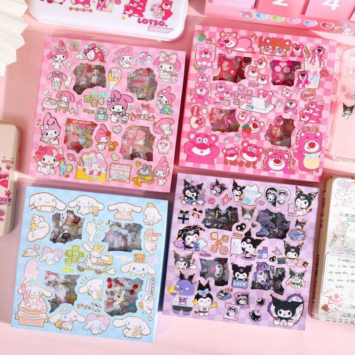 100 Sheets Sanrio Cinnamon Kuromi Cute Stickers Transparent Cartoon Sticker Gift Box DIY ...