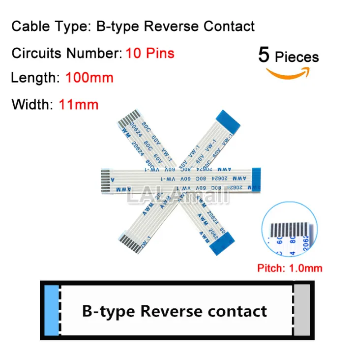 5pcs FPC Ribbon Flexible Flat Cable Pitch 1mm Length 100mm 10cm B-Type ...
