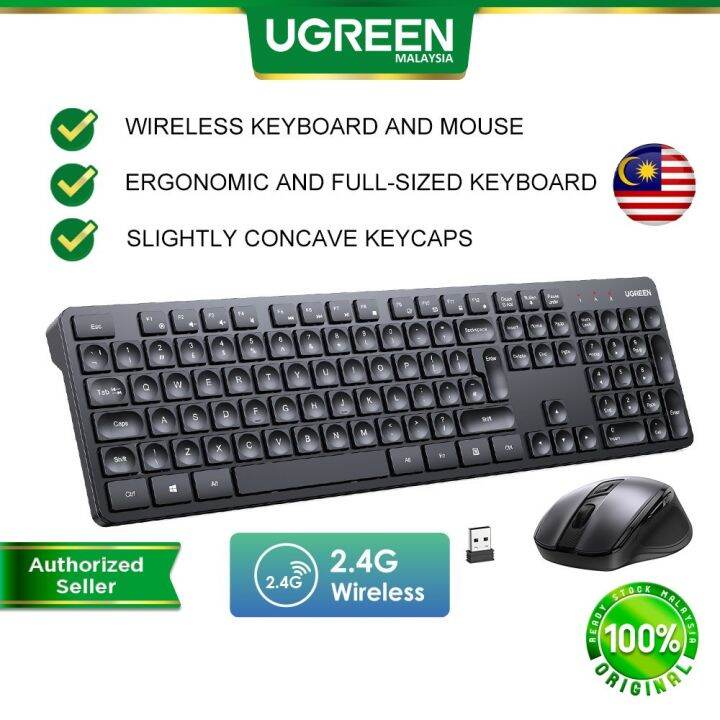 UGREEN Wireless Keyboard and Mouse Combo Set UK Layout 2.4G 104 Keys Concave Keycaps Plug and ...
