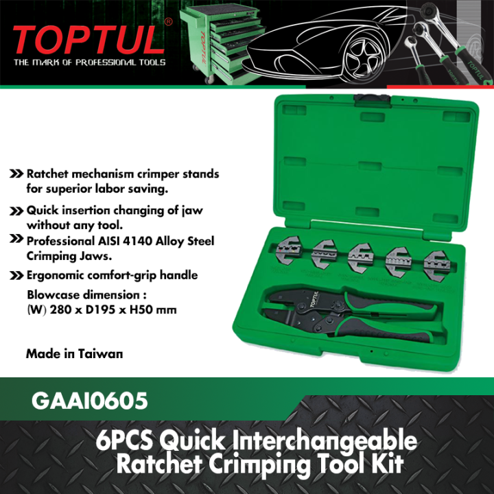Toptul Quick Interchangeable Ratchet Crimping- 6-Pieces Tool Kit ...