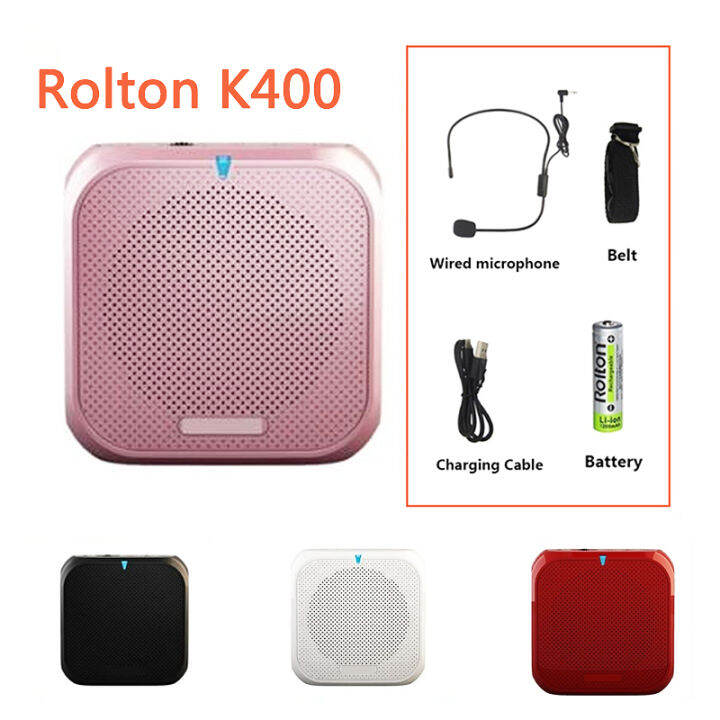 Rolton ลำโพง K400ไมโครโฟนโทรโข่งเครื่องขยายเสียงบูสเตอร์สำหรับสอนมัคคุเทศก์ | Lazada.co.th