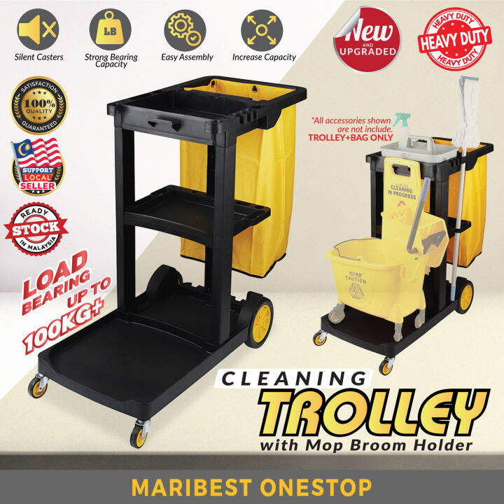 Heavy Duty Cleaning Trolley with Mop Broom Holder Multi Purpose ...