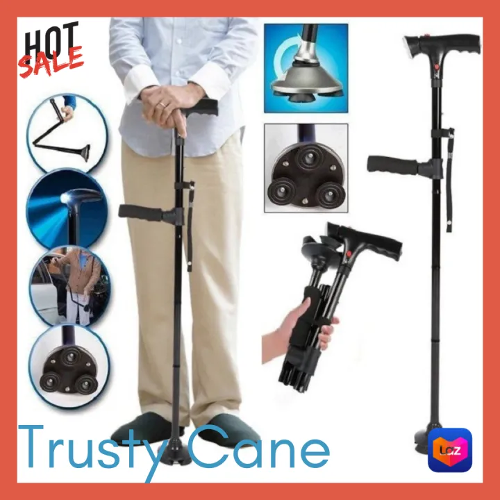 TRUSTY CANE Sturdy Foldable Trusty Cane with Built-In Lights Walking ...