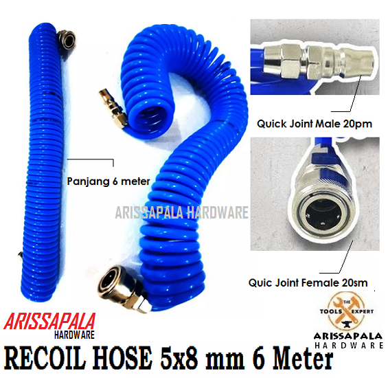 SELANG KOMPRESOR SELANG ANGIN PU 6 Meter RECOIL SPIRAL AIR HOSE ...