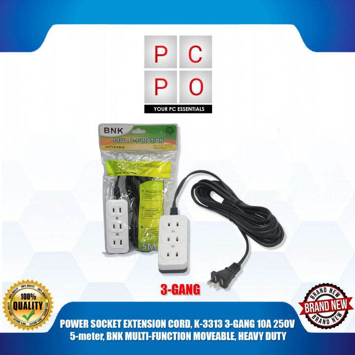 POWER SOCKET EXTENSION CORD, K-3313 3-GANG 10A 250V 5-meter, BNK MULTI ...
