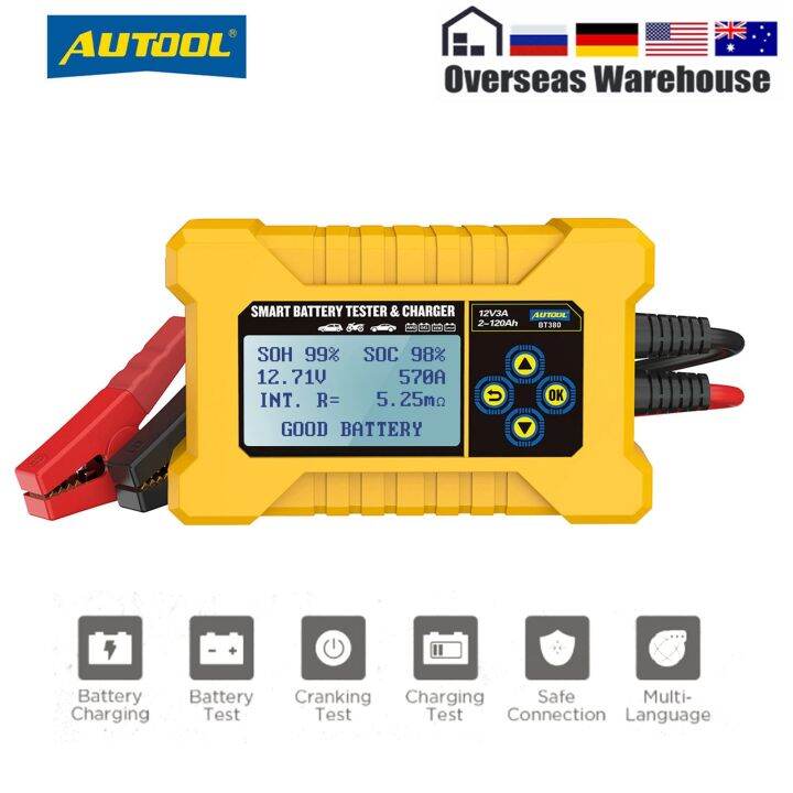 AUTOOL BT380 Car Battery Tester Automotive 12V Battery Charger Battery ...