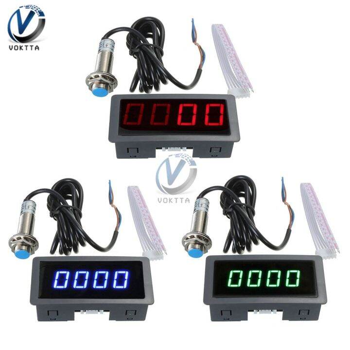 12V 0.56' 4 Digital LED Display Tachometer Timer RPM Speed Meter High ...