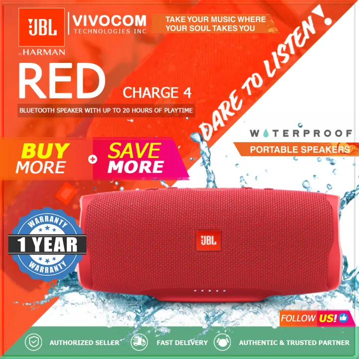 JBL Charge 4 (Red) - Waterproof Portable Bluetooth Speaker with Up to ...