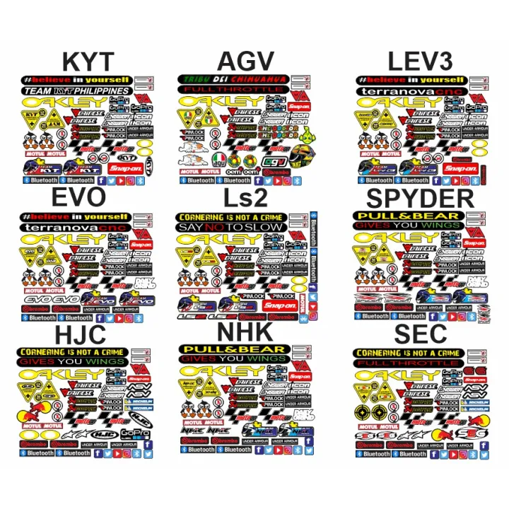 Helmet visor Decals, KYT, AGV, LEV3, EVO, LS2, SPYDER, HJC, NHK, SEC ...