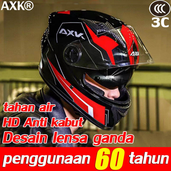 60 tahun penggunaan AXK helm full face pria helm helmet ukuran kepala 54-62cm Desain pelindung ...