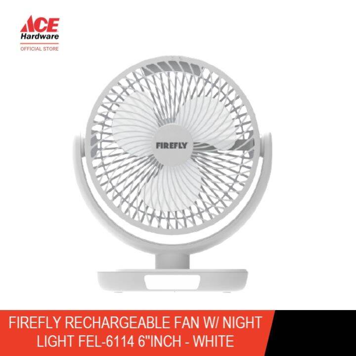 Firefly Rechargeable Fan with Night Light FEL-6114 6''inch - White ...