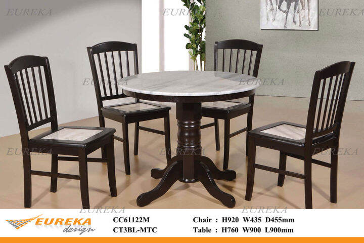 EUREKA 3ft Marble Dining Set Round with 4 Chairs / Set Meja Makan ...
