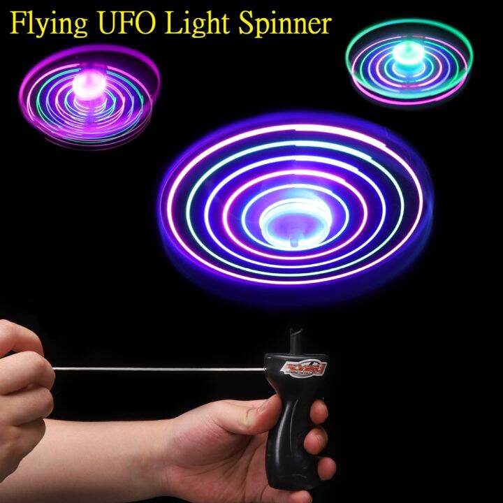 UFO Spinner Pull String Flying Saucer Hollowing Luminous Toys Flashing ...