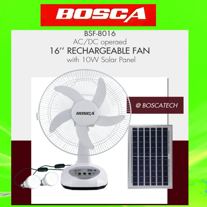 BOSCA Solar Recahrgeable Electric Fan BSF-8016 16"Rechargeable ...