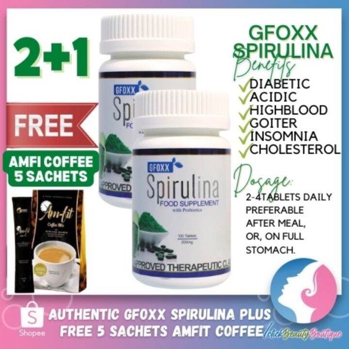 Authentic Gfoxx Spirulina Plus FREE 5 SACHETS Amfit Coffee | Lazada PH
