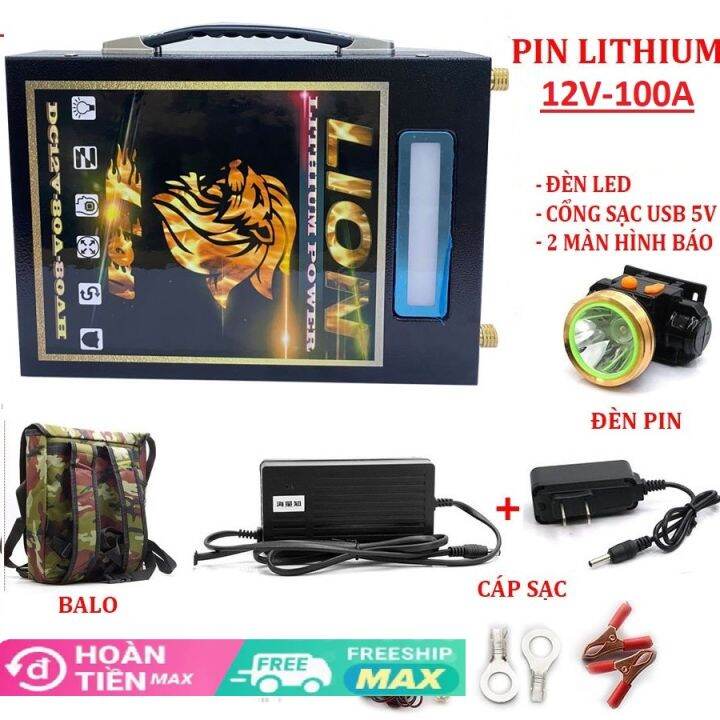 Bình ác quy pin 12v Lithium 100Ah - Pin bình điện Lion 12v 100Ah hiển ...
