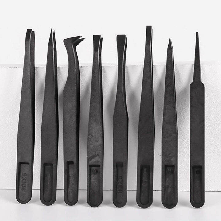 YIDEA HONGKONG 8Pcs Tweezers Set Pointed Flat Curved Tips Tweezers High ...
