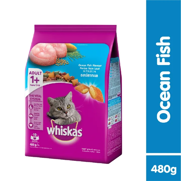 Whiskas Adult 1+ Dry Cat Food 480g - Ocean Fish | Lazada PH