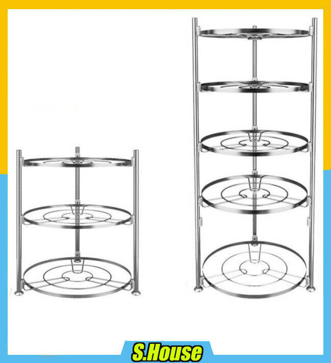 3 5 Tiers Kitchen Pot Pan Rack Stainless Steel Adjustable Utensil Rak ...