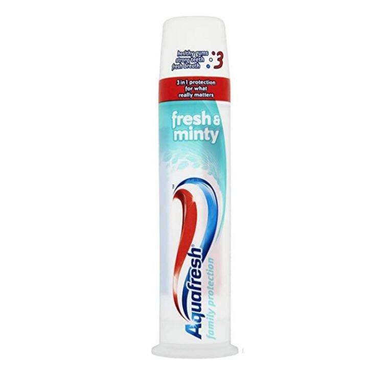 Aquafresh Fresh & Minty Whitening Pump Action 3 in 1 Formula Toothpaste ...